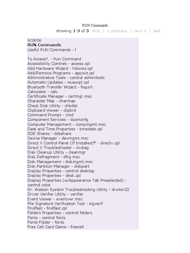 RUN Commands: First - Last | PDF | Windows Registry | Microsoft Windows