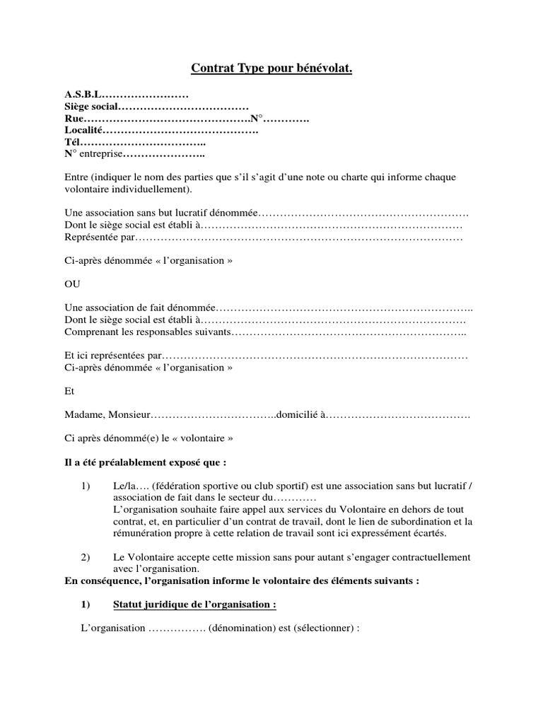 Contrat Pour Benevolat PDF | PDF | Assurance | Bénévolat