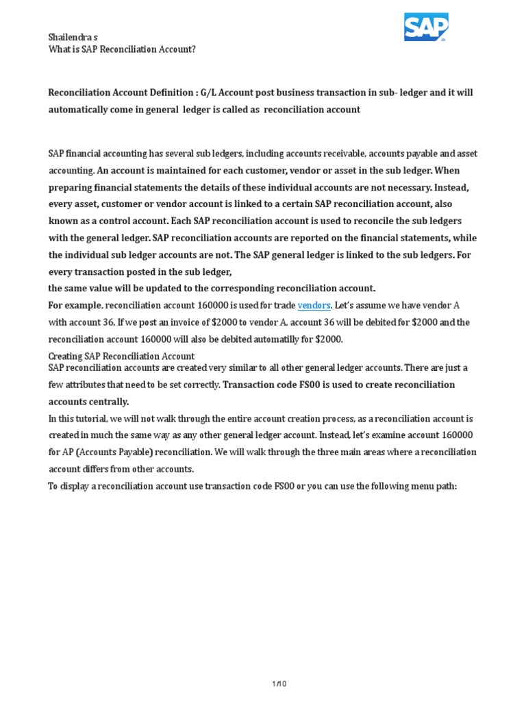 Understanding SAP Reconciliation Accounts | PDF | Accounts Payable ...