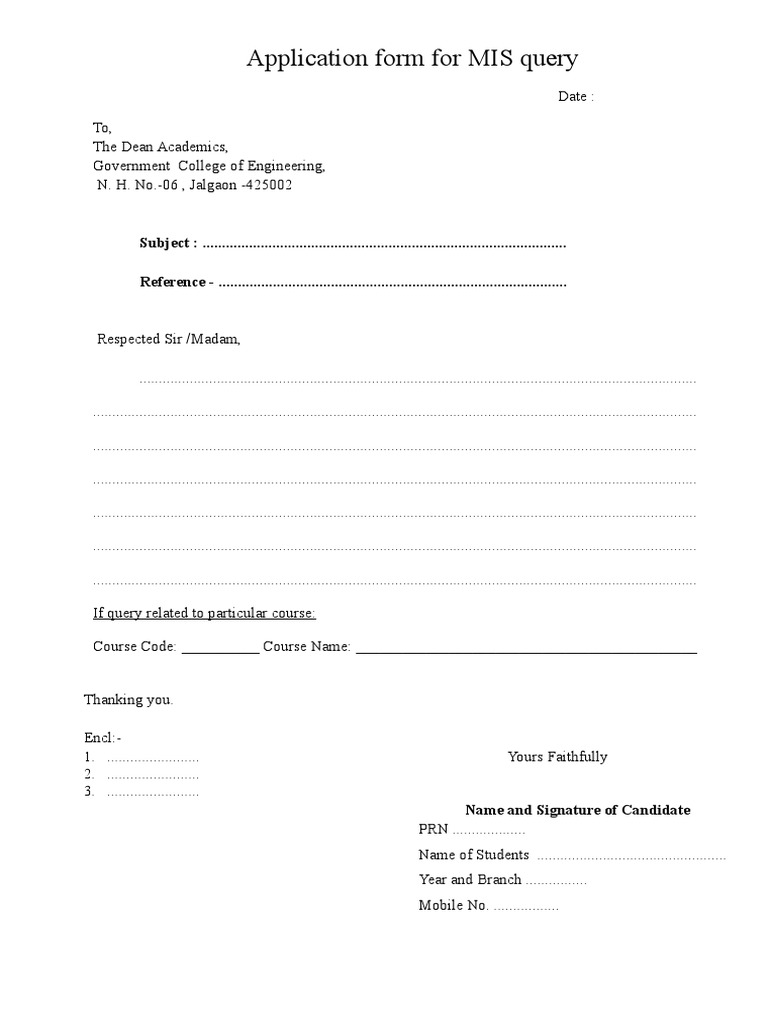 Application Form For MIS Query | PDF