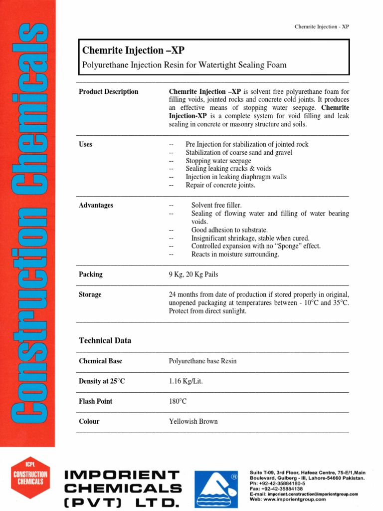 Chemrite Injection - XP | PDF | Soil Mechanics | Concrete