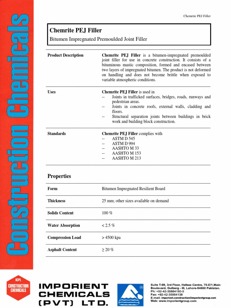 Chemrite PEJ Filler | PDF | Asphalt | Structural Engineering