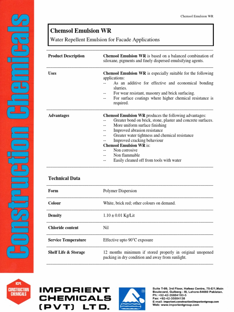 Chemsol Emulsion WR PDF | Download Free PDF | Emulsion | Water