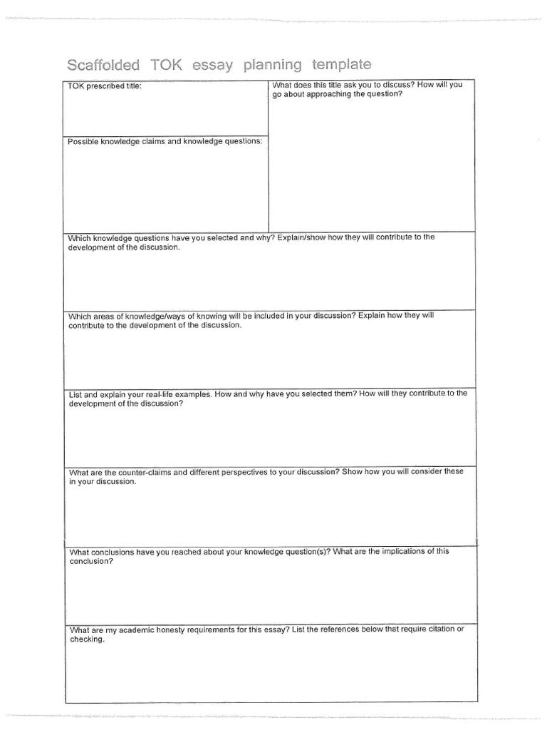 TOK Essay Scaffold Planning Document | PDF