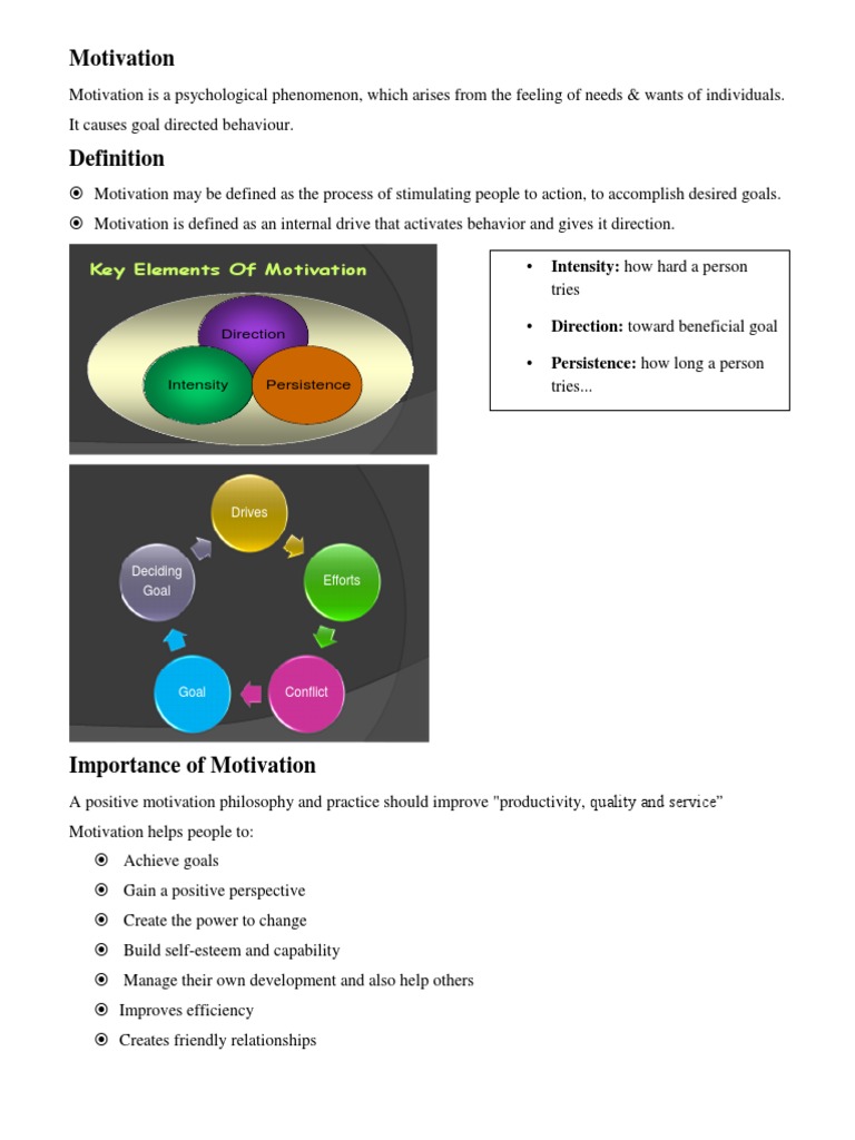 Motivation: Key Elements of Motivation | PDF | Industrial And ...