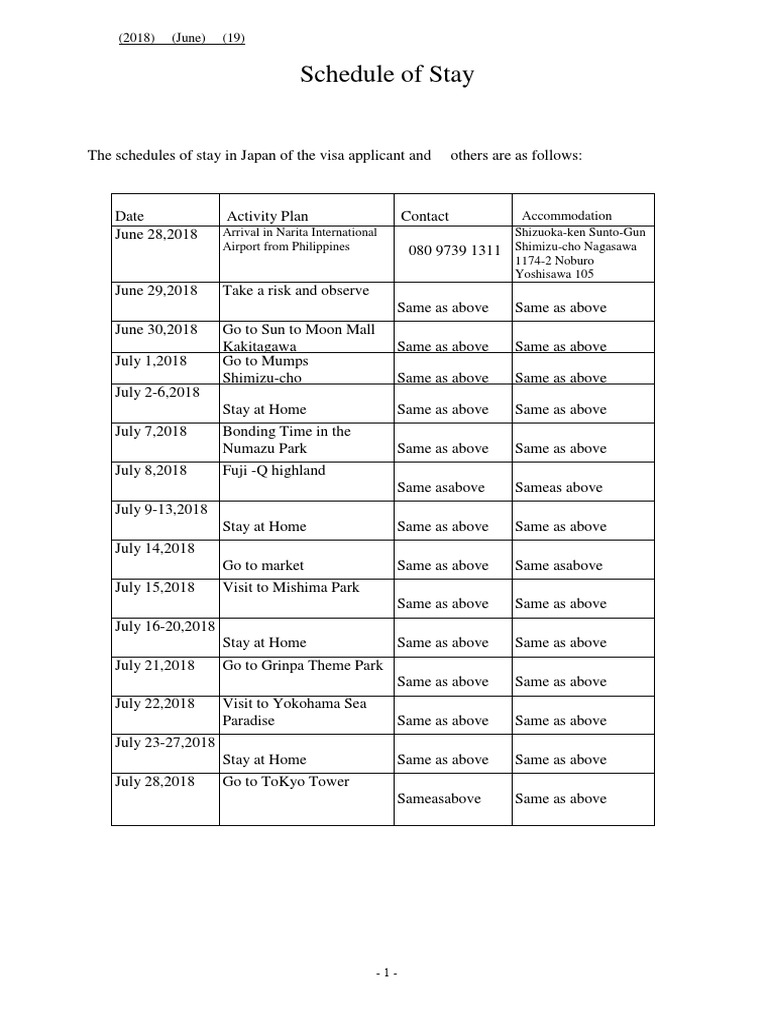 Schedule of Stay Lanutan Correct | PDF | Nature