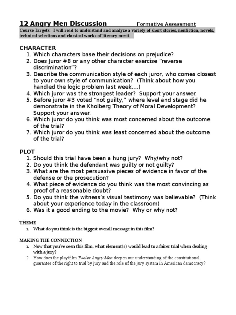 12 Angry Men Questions For Asignments | PDF | Career & Growth