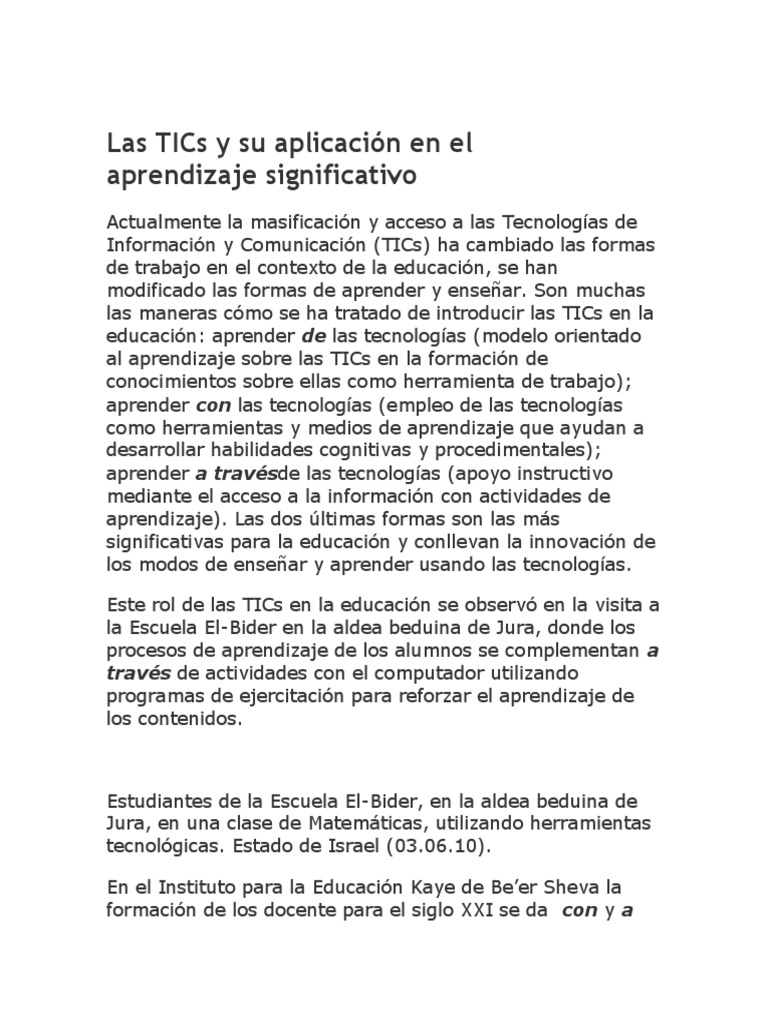 Las Tics Y Su Aplicación En El Aprendizaje Pdf Tecnología De