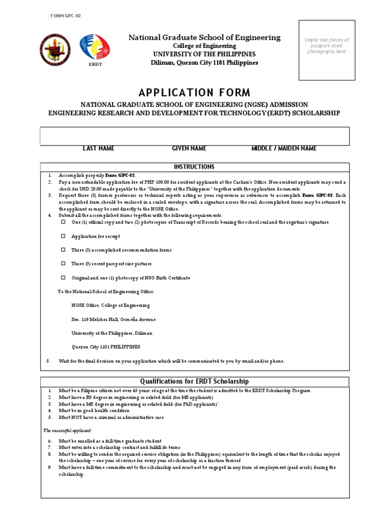ERDT Scholarship Application Form | PDF | Graduate School ...
