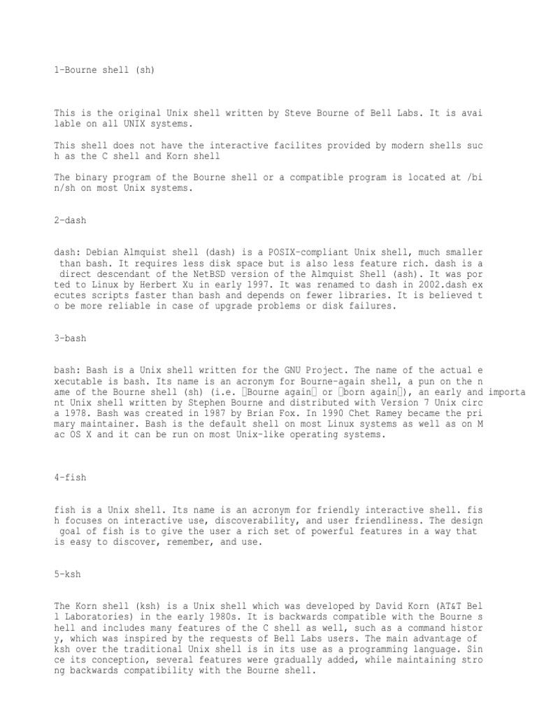 Types of Shell | PDF | Free Software | Operating System Families