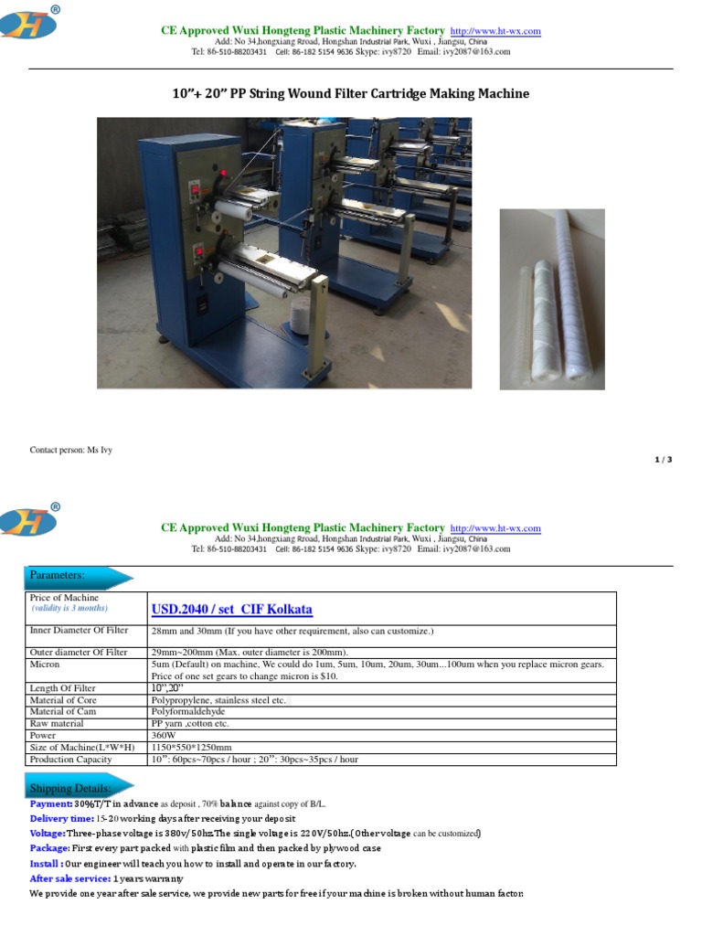 10''+20"string Wound Filter Cartridge Making Machine PDF | PDF ...