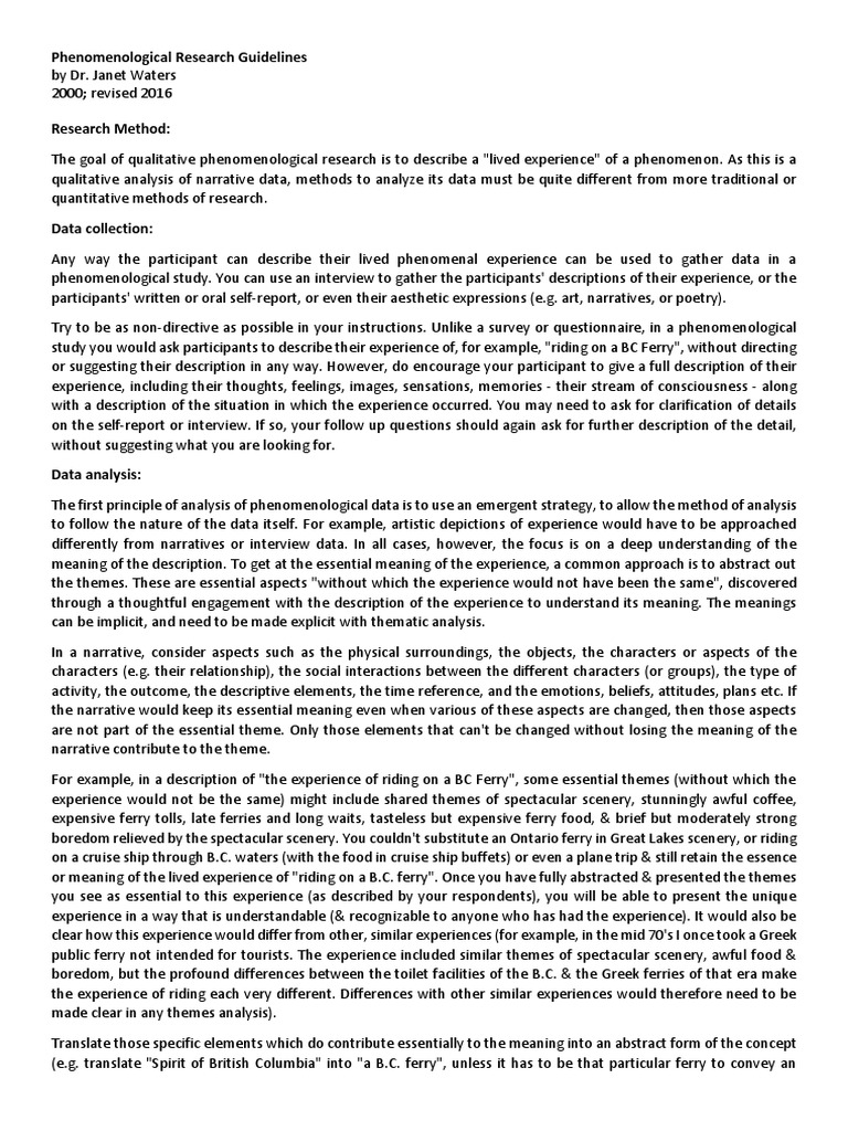 Phenomenological Research Guidelines | PDF | Self Report Study ...