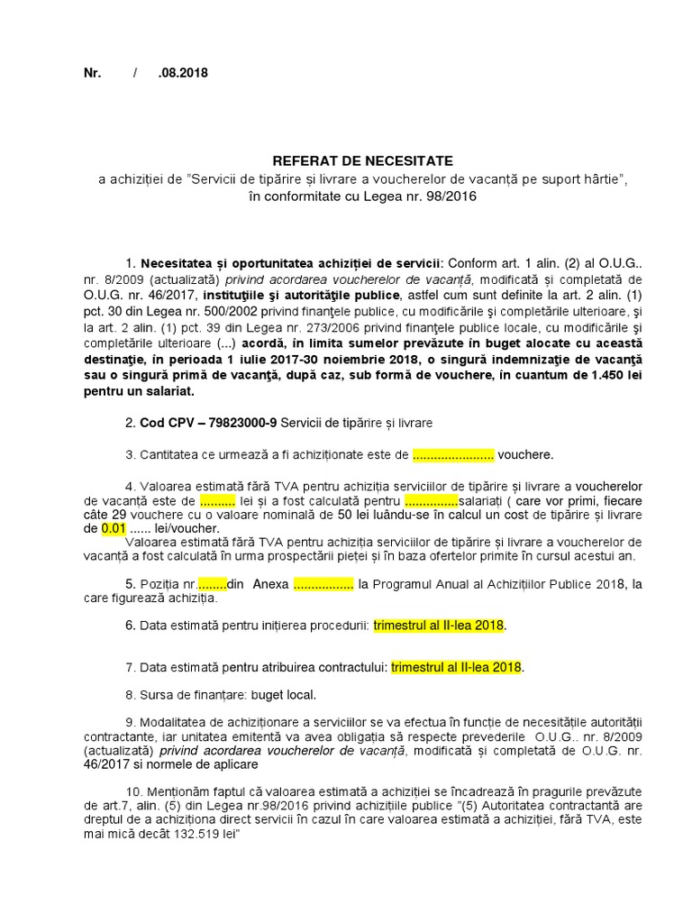 Referat Necesitate _ACHIZITIE -Model