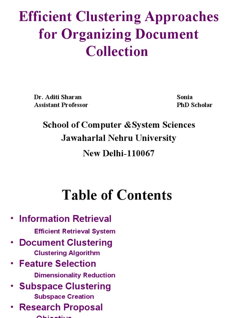 Efficient Clustering Approaches For Organizing Document Collection | PDF | Cluster Analysis ...