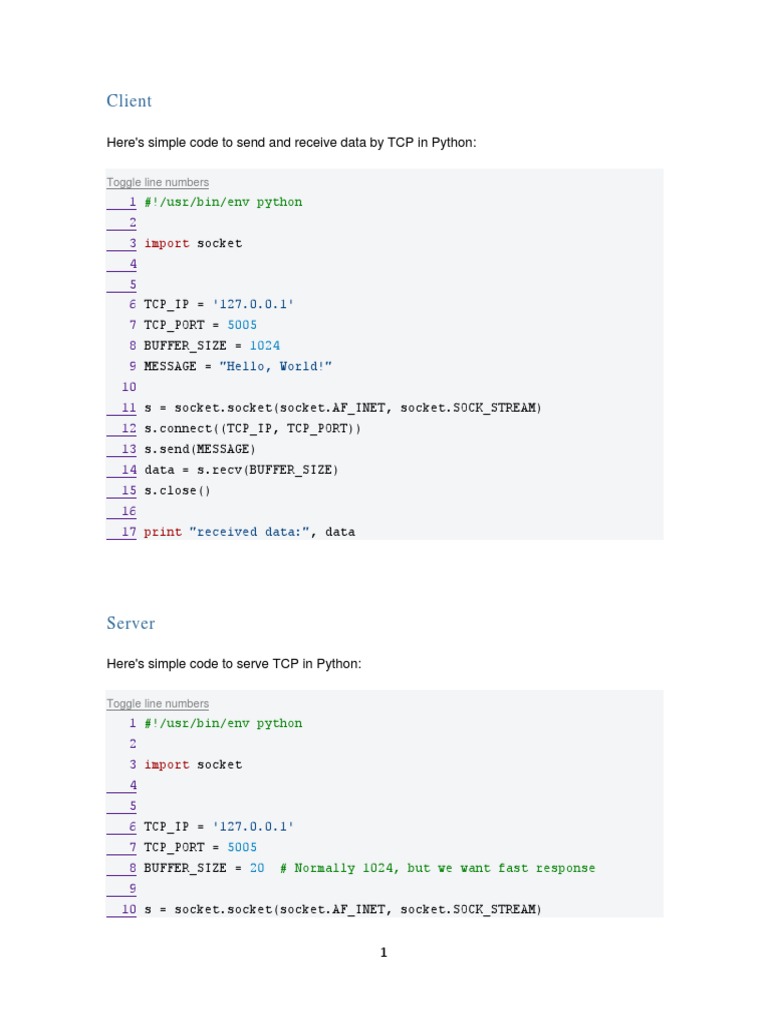 Client: Here's Simple Code To Send and Receive Data by TCP in Python ...