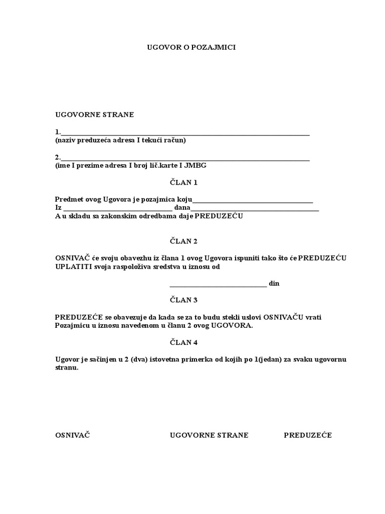 Ugovor o Pozajmici | PDF