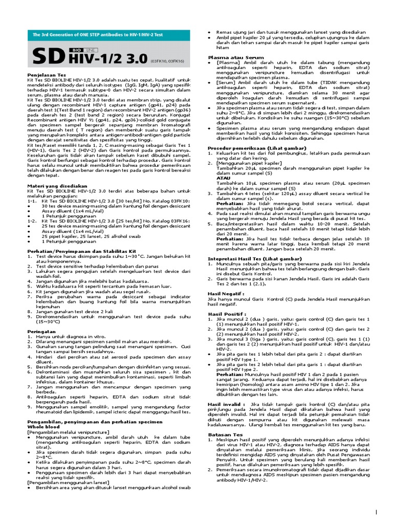 Kit Insert SD HIV PDF | PDF