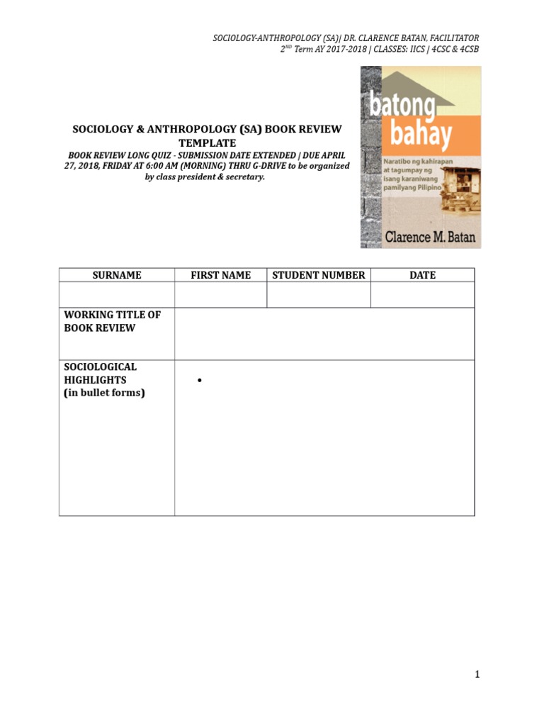 Sa Iics Book Review Template For 4csc4csb | PDF | Social Science | Self ...