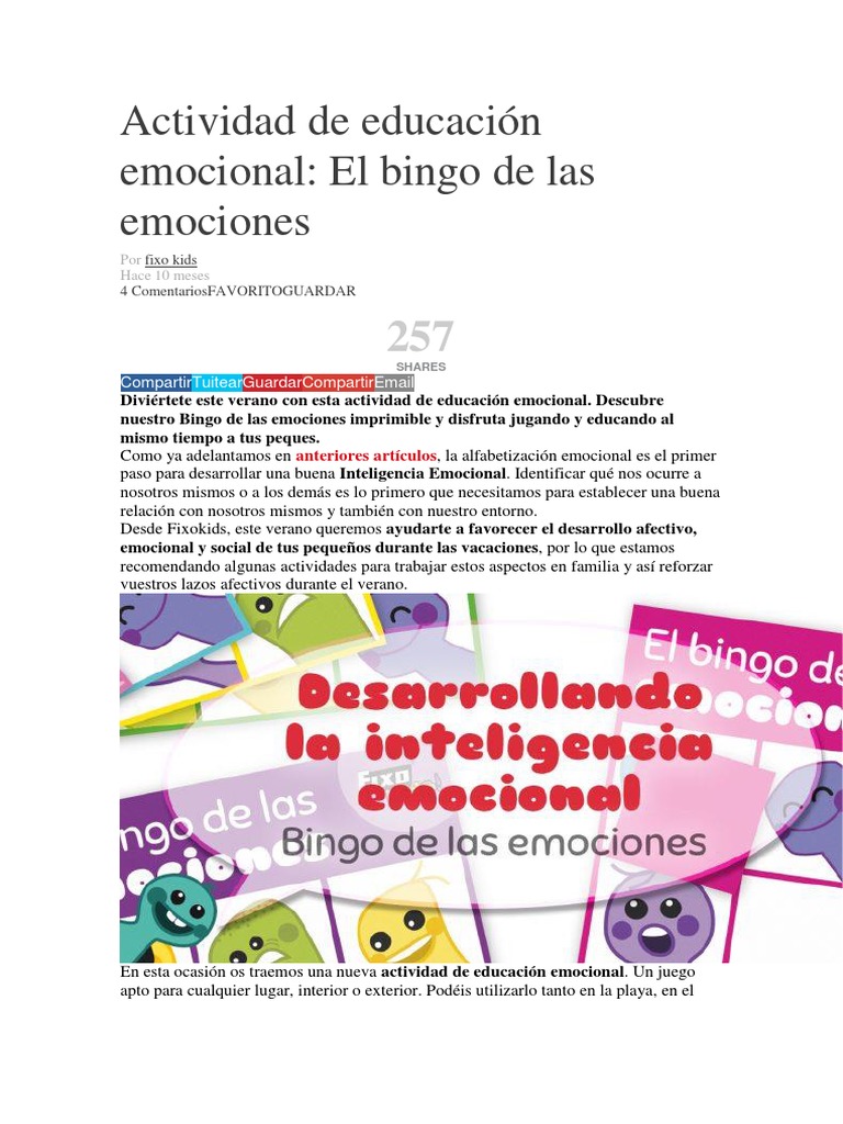 El Bingo de Las Emociones - Niños | PDF | Las emociones | Inteligencia ...