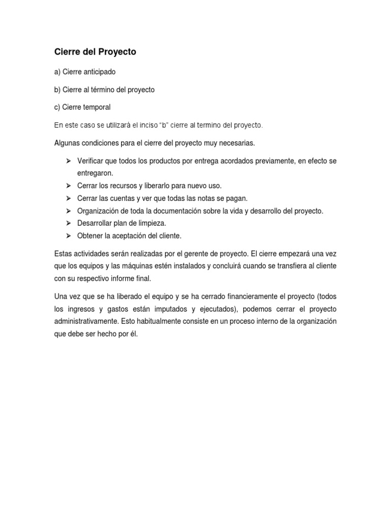 Cierre Del Proyecto | PDF