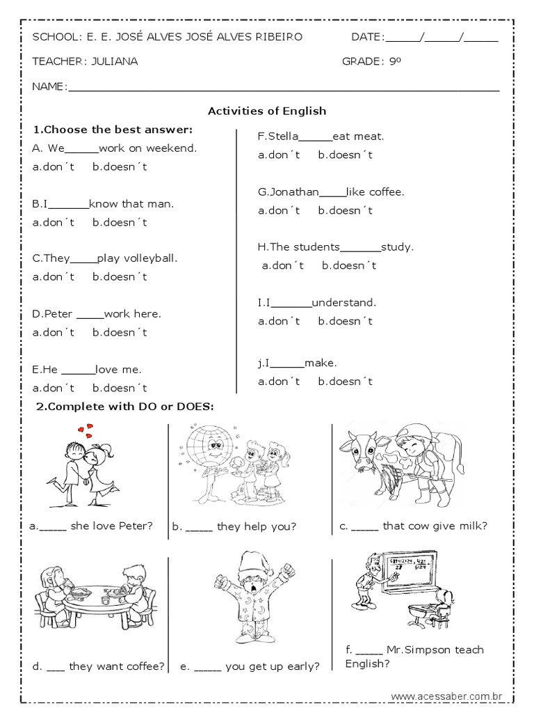 Simple Present Atividades | PDF