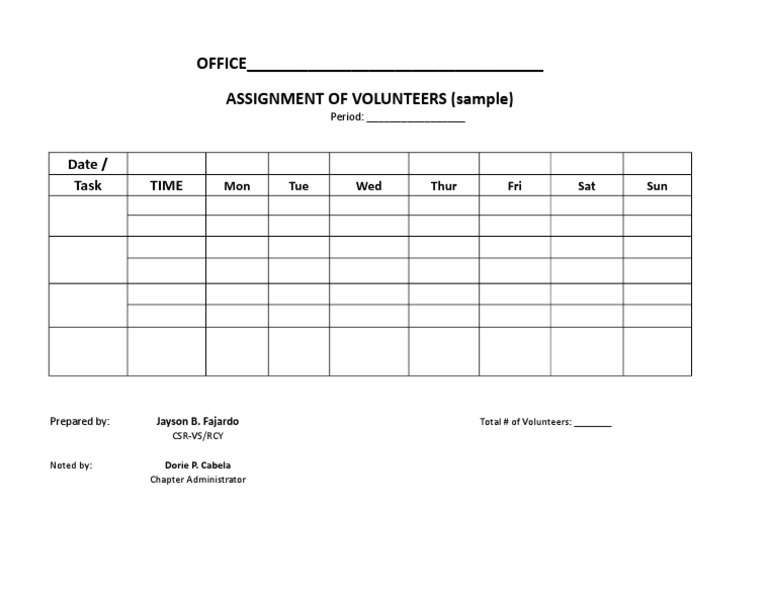 Volunteer Assignment Schedule Template | PDF