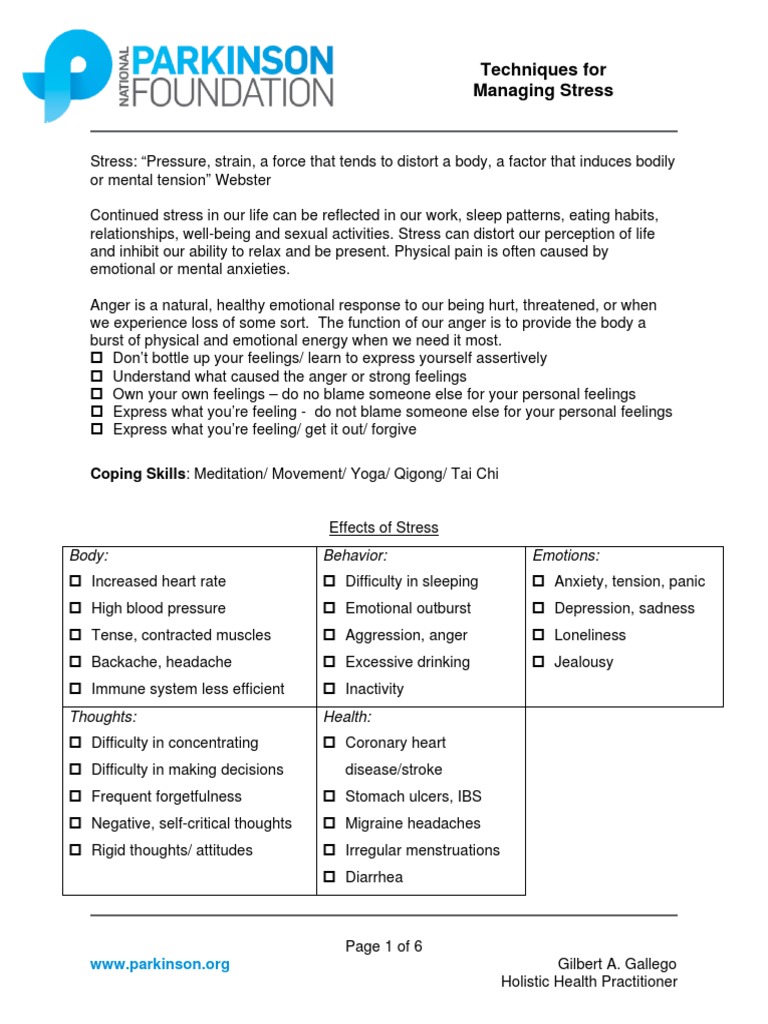 Techniques Managing Stress | PDF | Relaxation (Psychology) | Anger