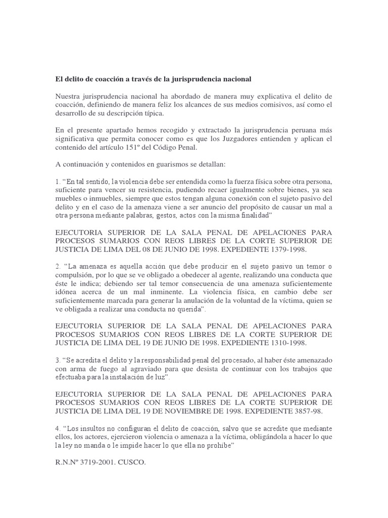 El Delito de Coaccion A Traves de La Jurisprudencia Nacional | PDF ...