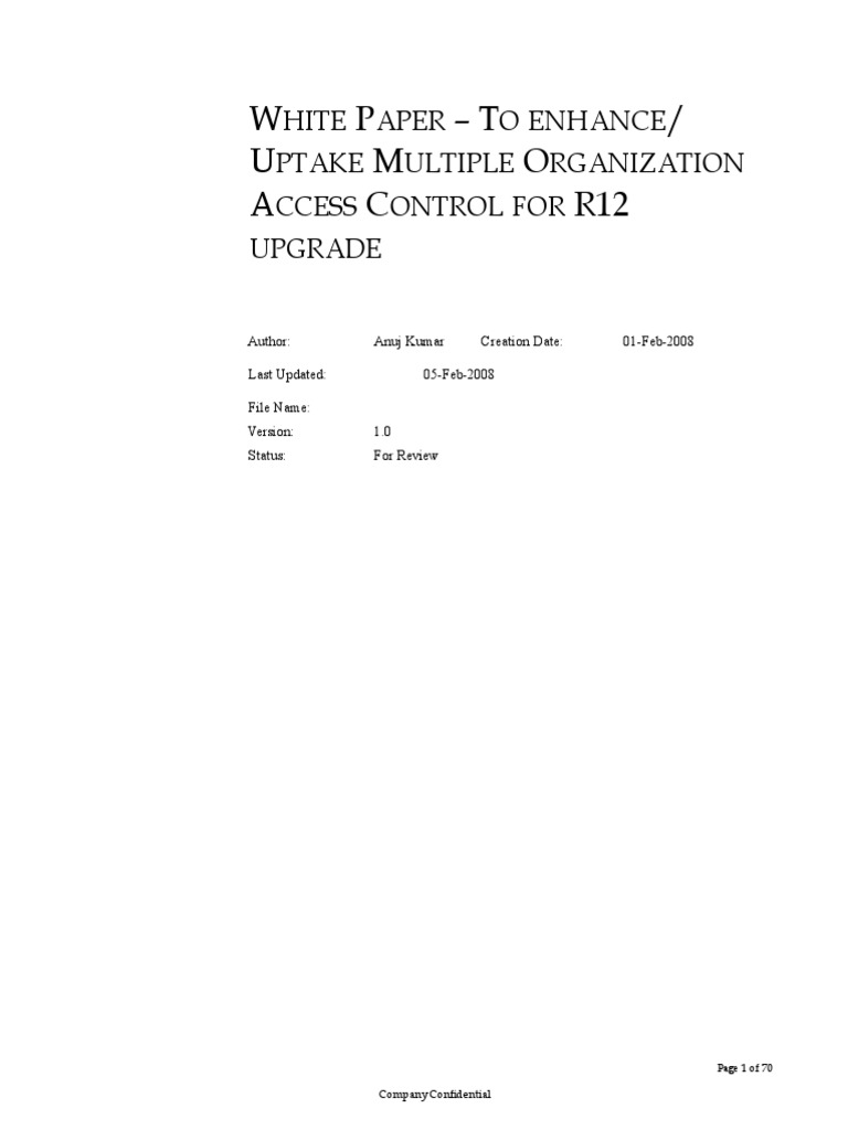 Multi-Org Access Control Uptake R12 | PDF | Oracle Database | Data Management