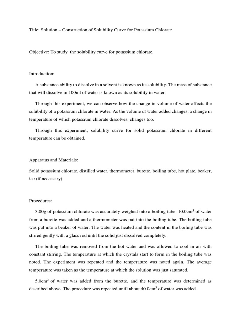 UTAR Chem Lab 1 Full Report Exp10 | PDF | Solubility | Solution