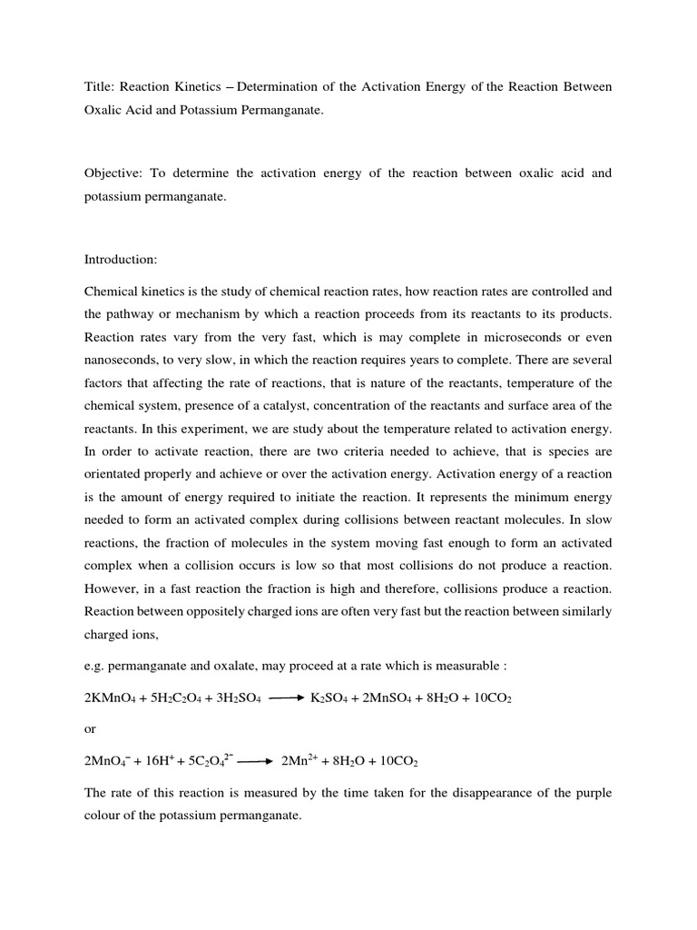 UTAR Chem Lab 1 Full Report Exp17 | PDF | Reaction Rate | Chemical ...