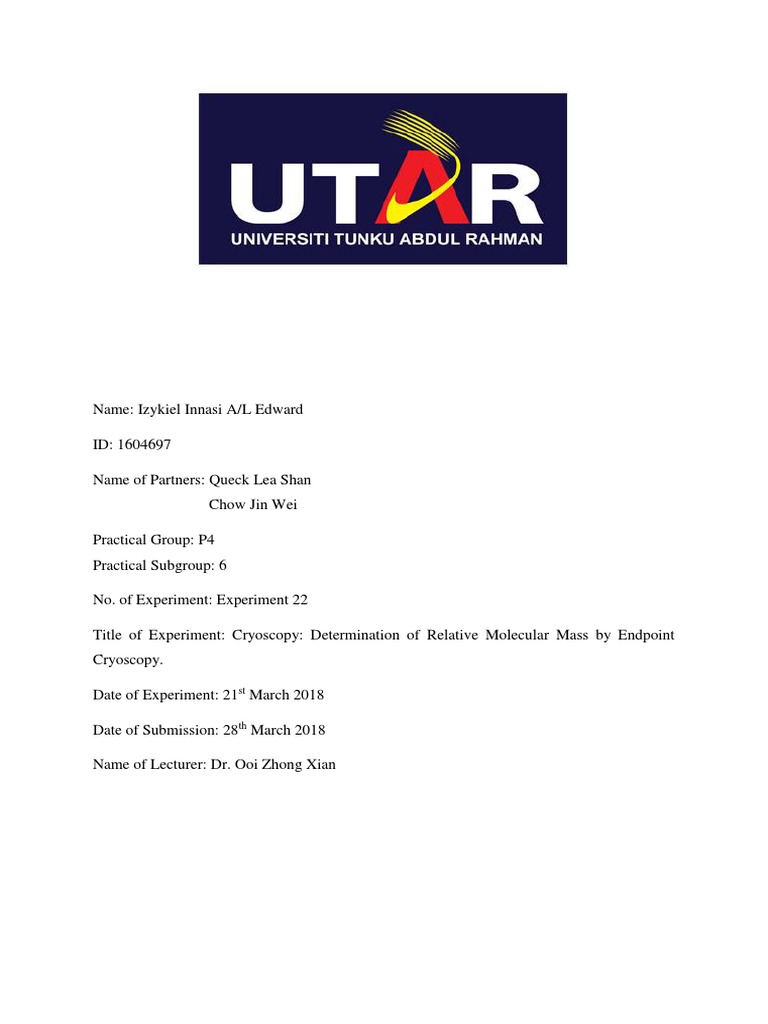 UTAR Chem Lab 1 Short Report Exp8 | PDF | Density | Applied And ...