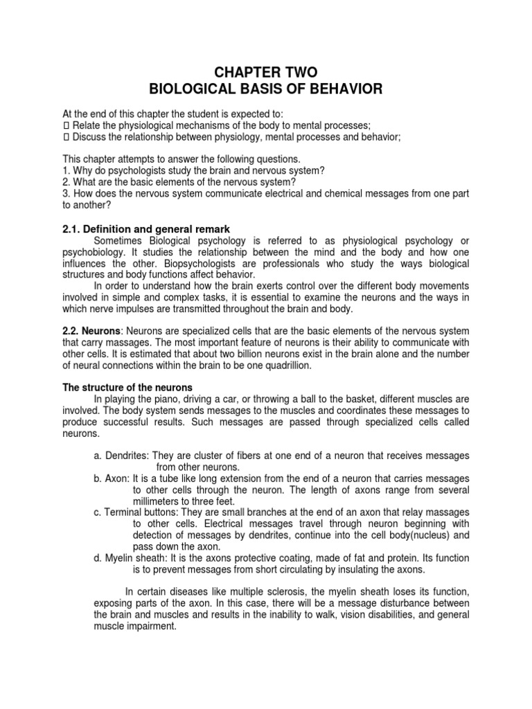 Chapter Two Biological Basis of Behavior: 2.1. Definition and General ...