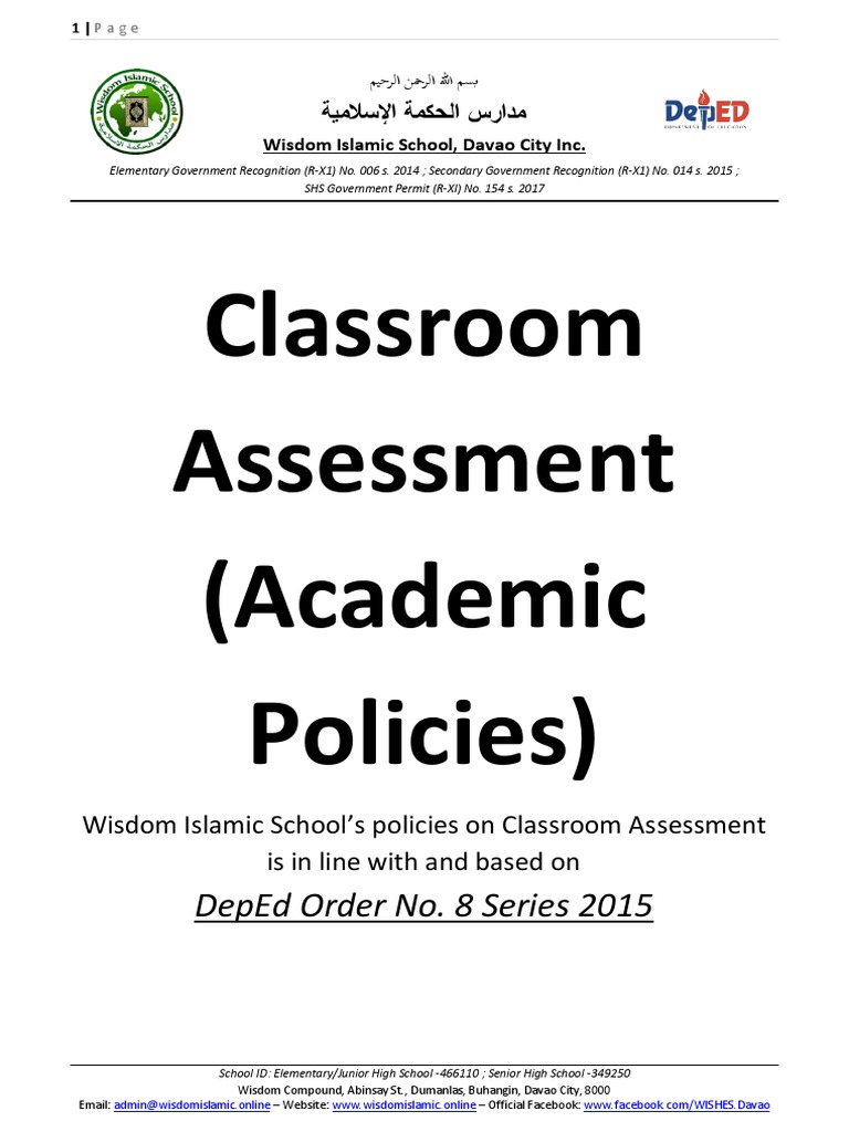 Academic Policies or Classroom Assessment | PDF