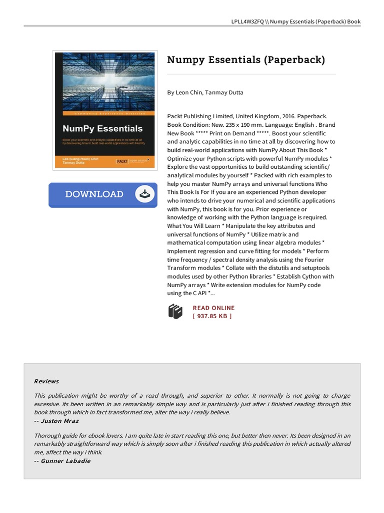 Numpy Essentials Paperback | PDF | Python (Programming Language) | Matrix (Mathematics)