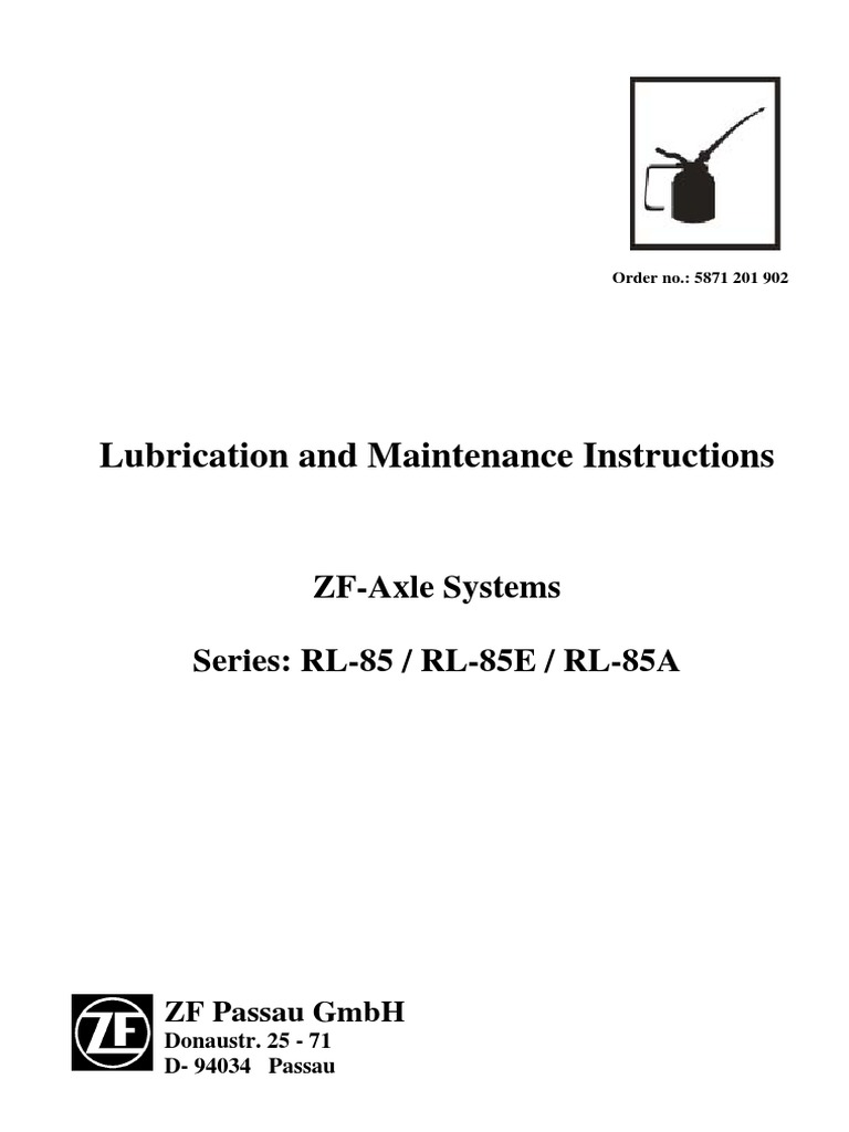 ZF-Axle RL-85 E A | PDF | Bearing (Mechanical) | Lubricant