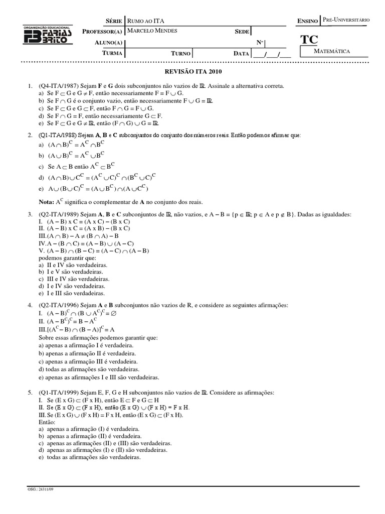 Exercícios de Matemática 7 | PDF | Conjunto (Matemática) | Lógica