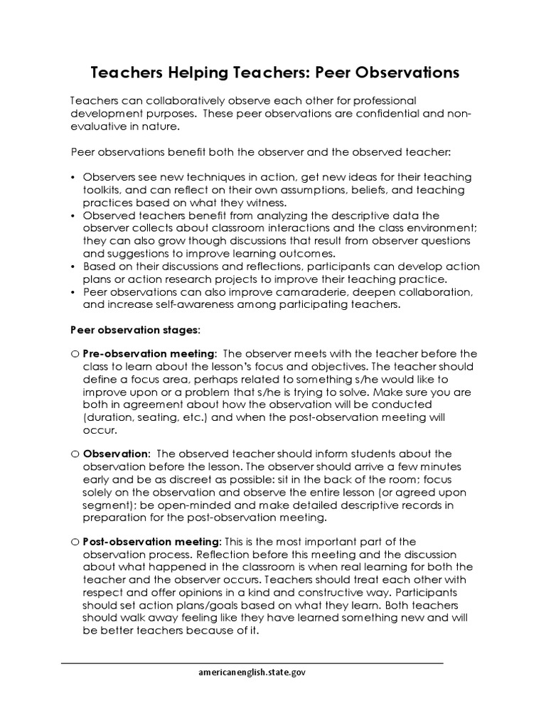 Peer Observation Handout | PDF | Observation | Teachers
