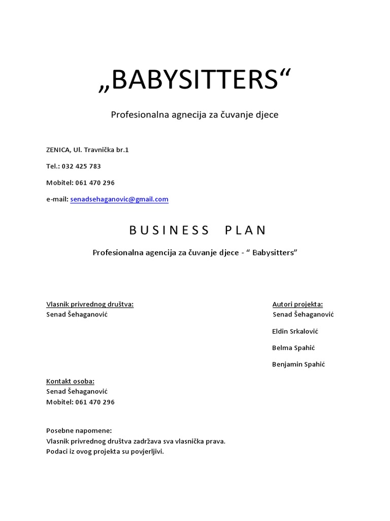 Biznis Plan Babysitter | PDF