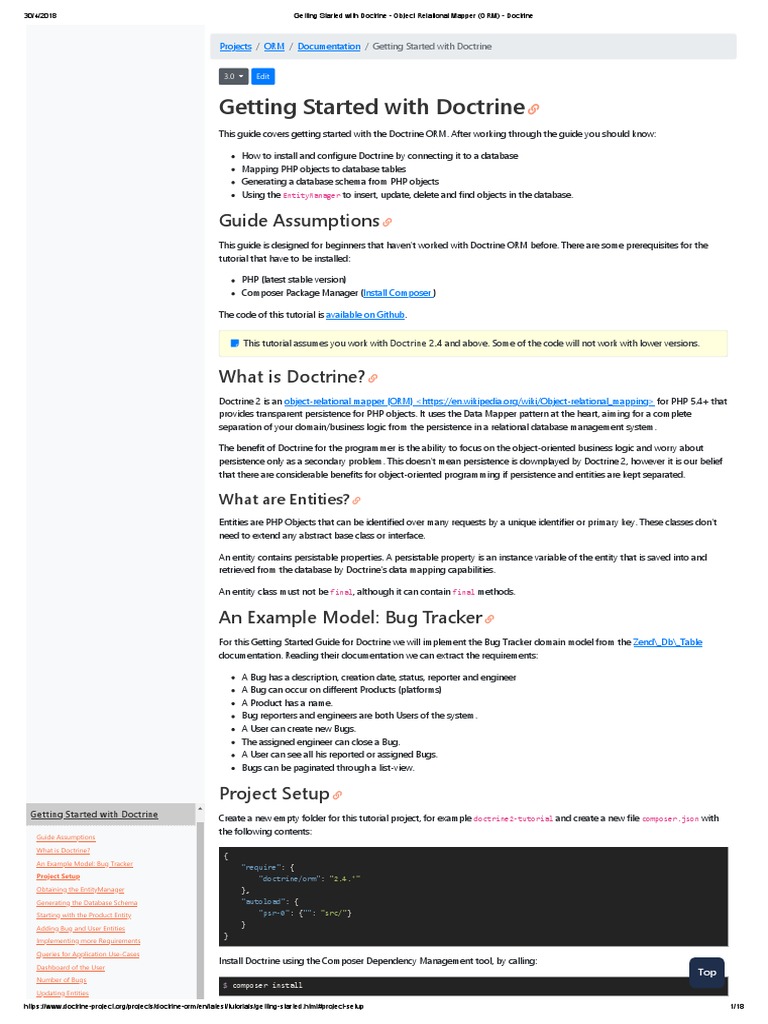 Getting Started With Doctrine Object Relational Mapper Orm Doctrine Pdf Object