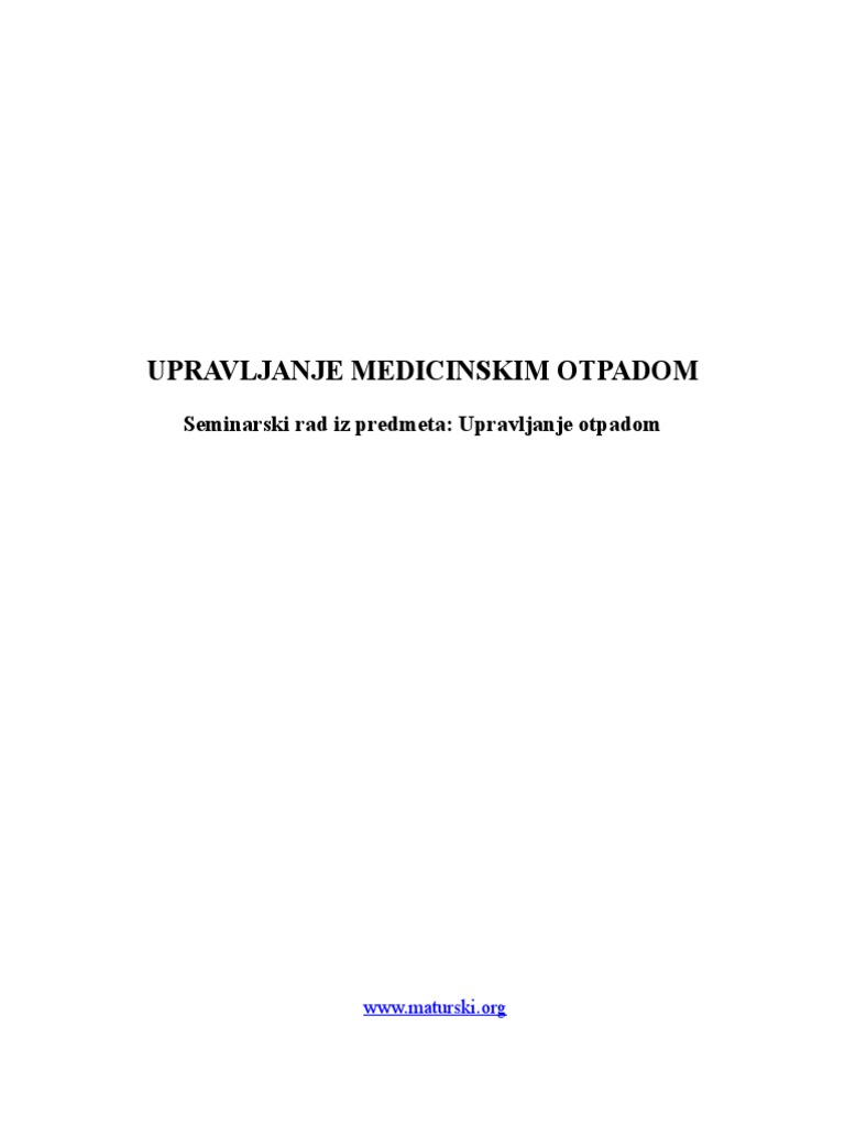 Upravljanje Medicinskim Otpadom | PDF