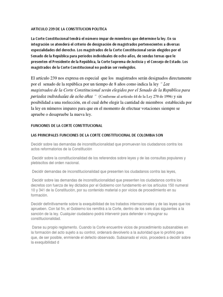 Articulo 239 de La Constitucion Politica | PDF