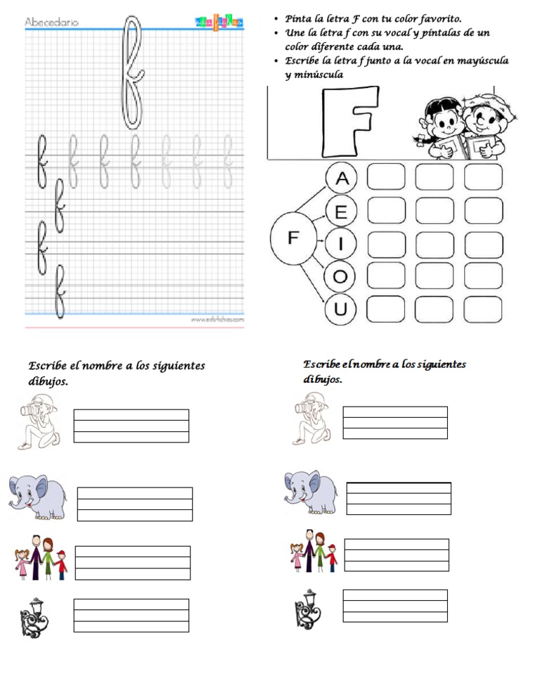 Ejercicios de escritura y pintura de letras: la letra F | PDF