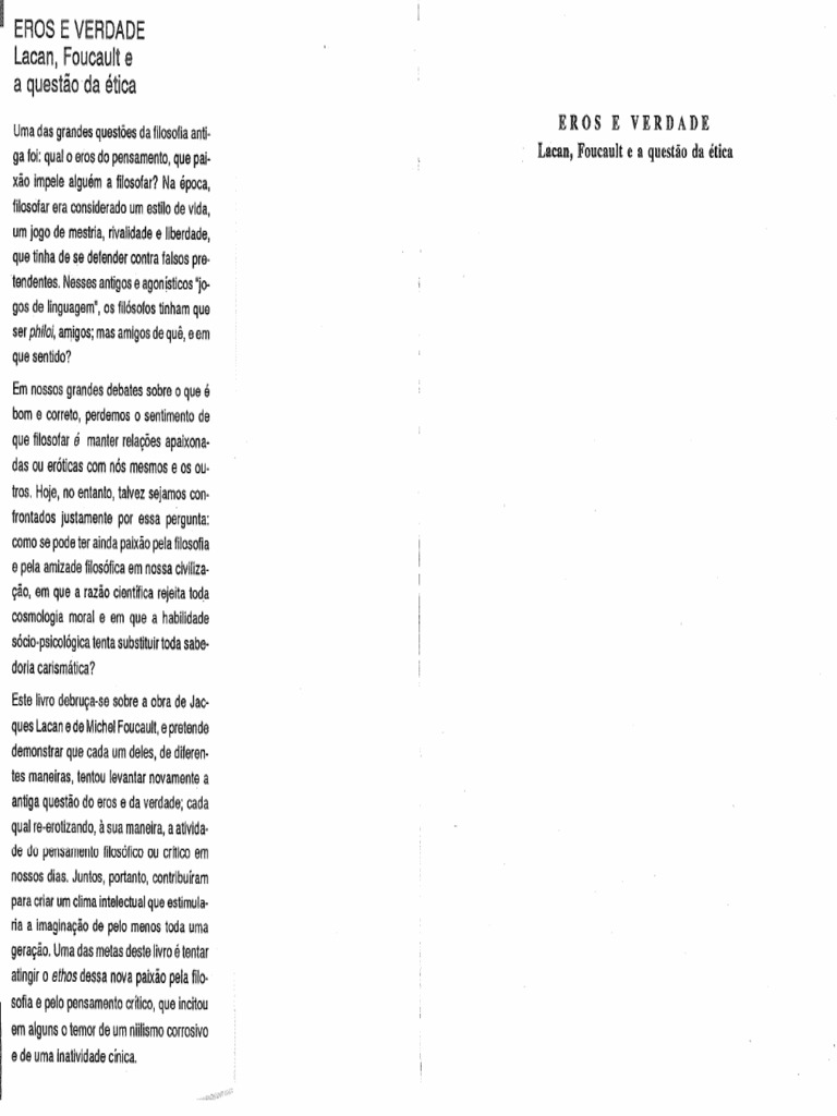 John Rajchman - Eros E Verdade - Lacan, Foucault E A Questao Da Etica ...