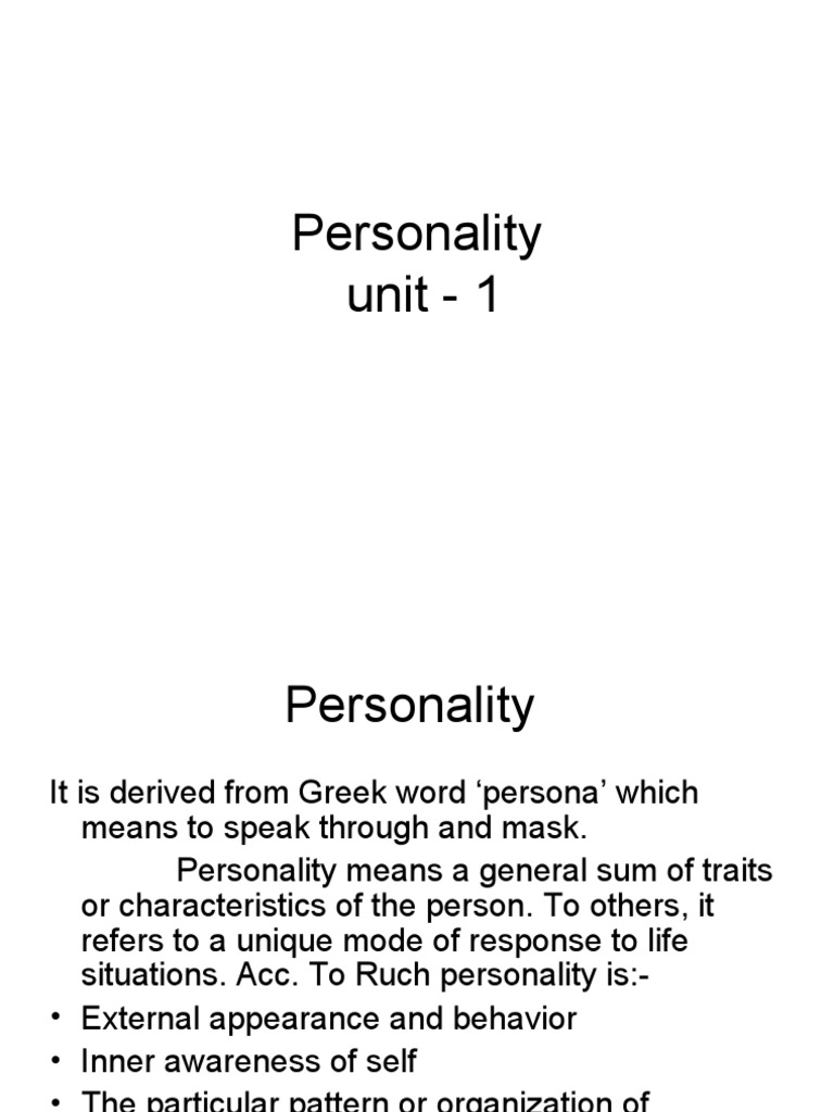 Personality Unit - 1 | PDF | Self Concept | Self