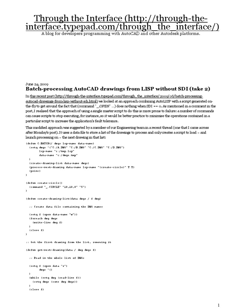 Batch Processing Autocad Drawings In Lisp Pdf Computer Aided Design