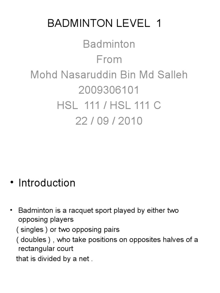 Badminton Level 1 | PDF | Racquet Sports