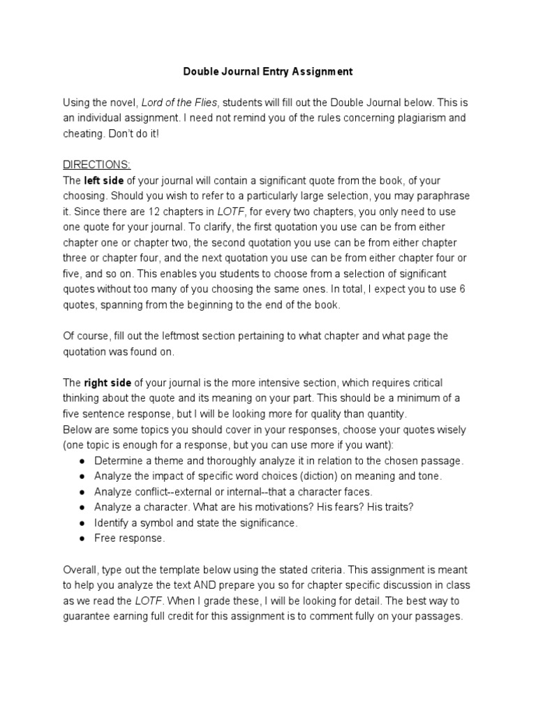 Double Journal Entry Assignment Directions Template 2 | PDF