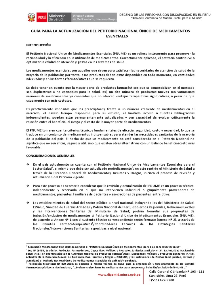 Guia Actualizacion PNUME Final | PDF | Medicamentos con receta | Perú