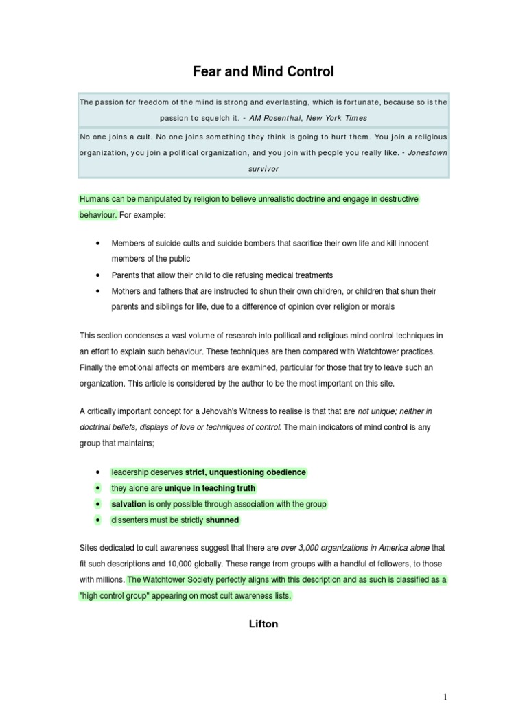 Mind Control Techniques in Cults | PDF | Propaganda | Psychology